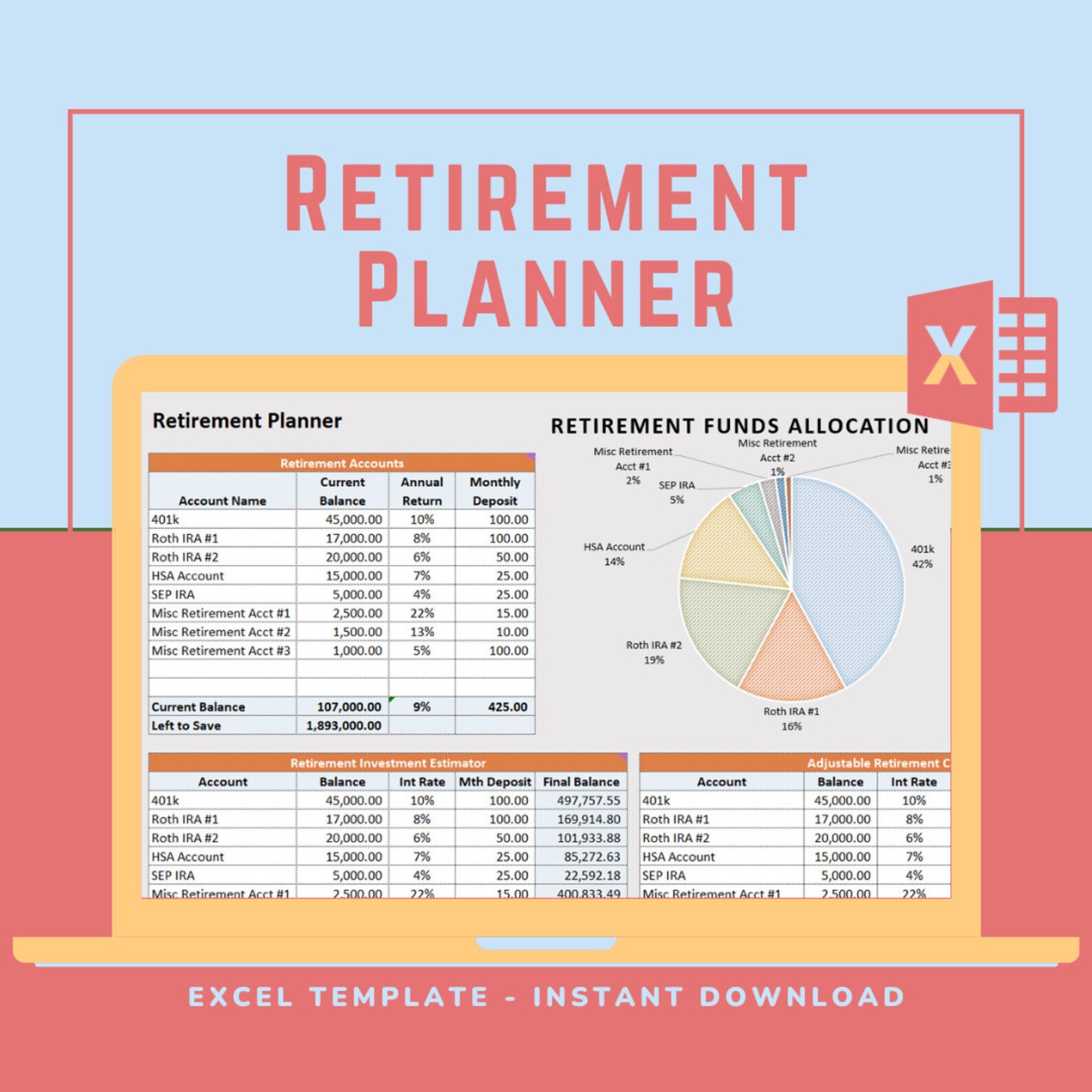 Excel Retirement Tracker Simple Retirement Planner Simple Retirement ...