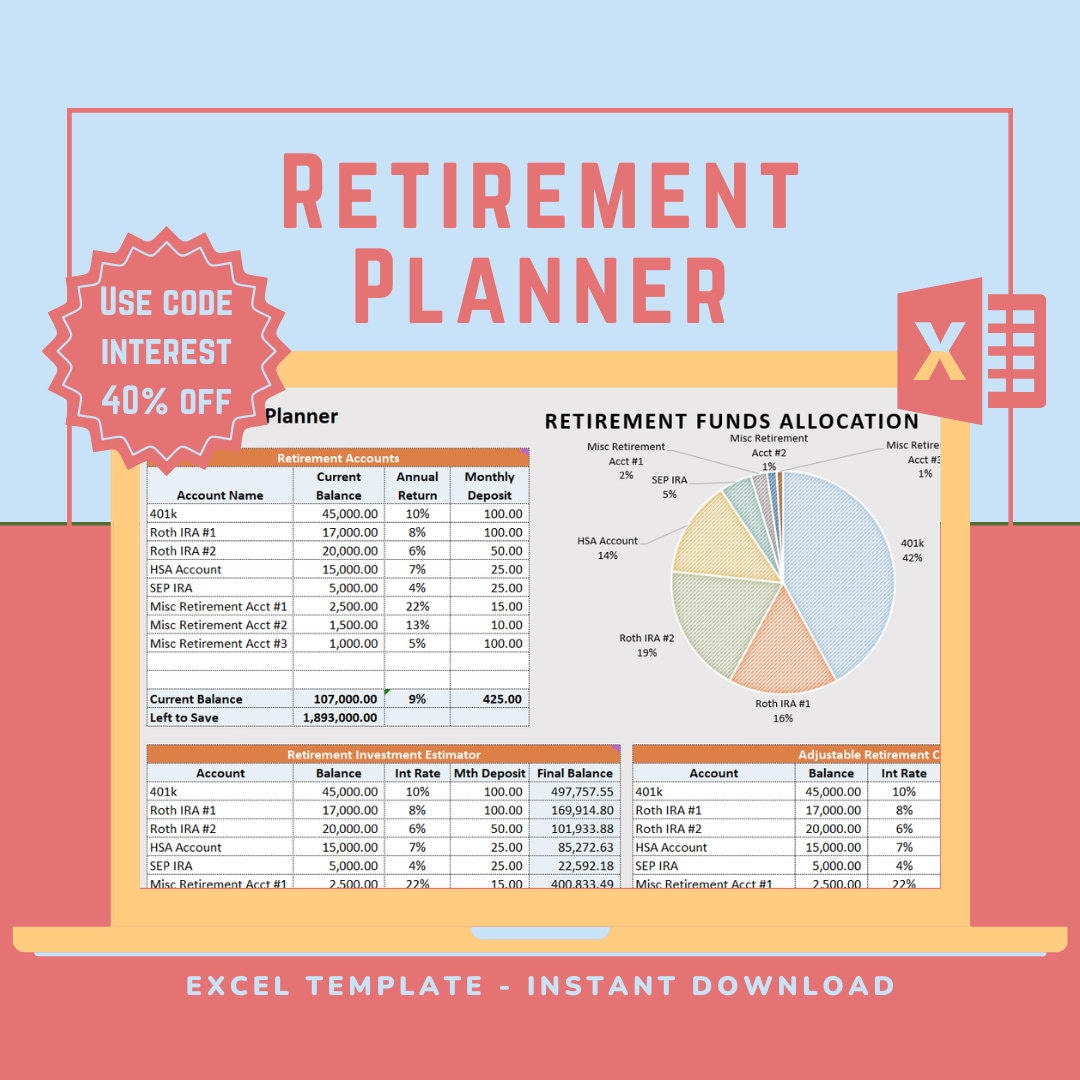 Excel Retirement Tracker Simple Retirement Planner Simple Retirement ...