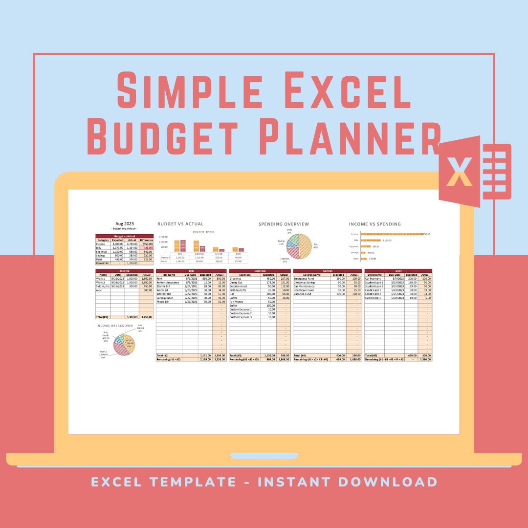 Simple Excel Budget Planner Beginner Monthly Budget Spreadsheet Monthly ...