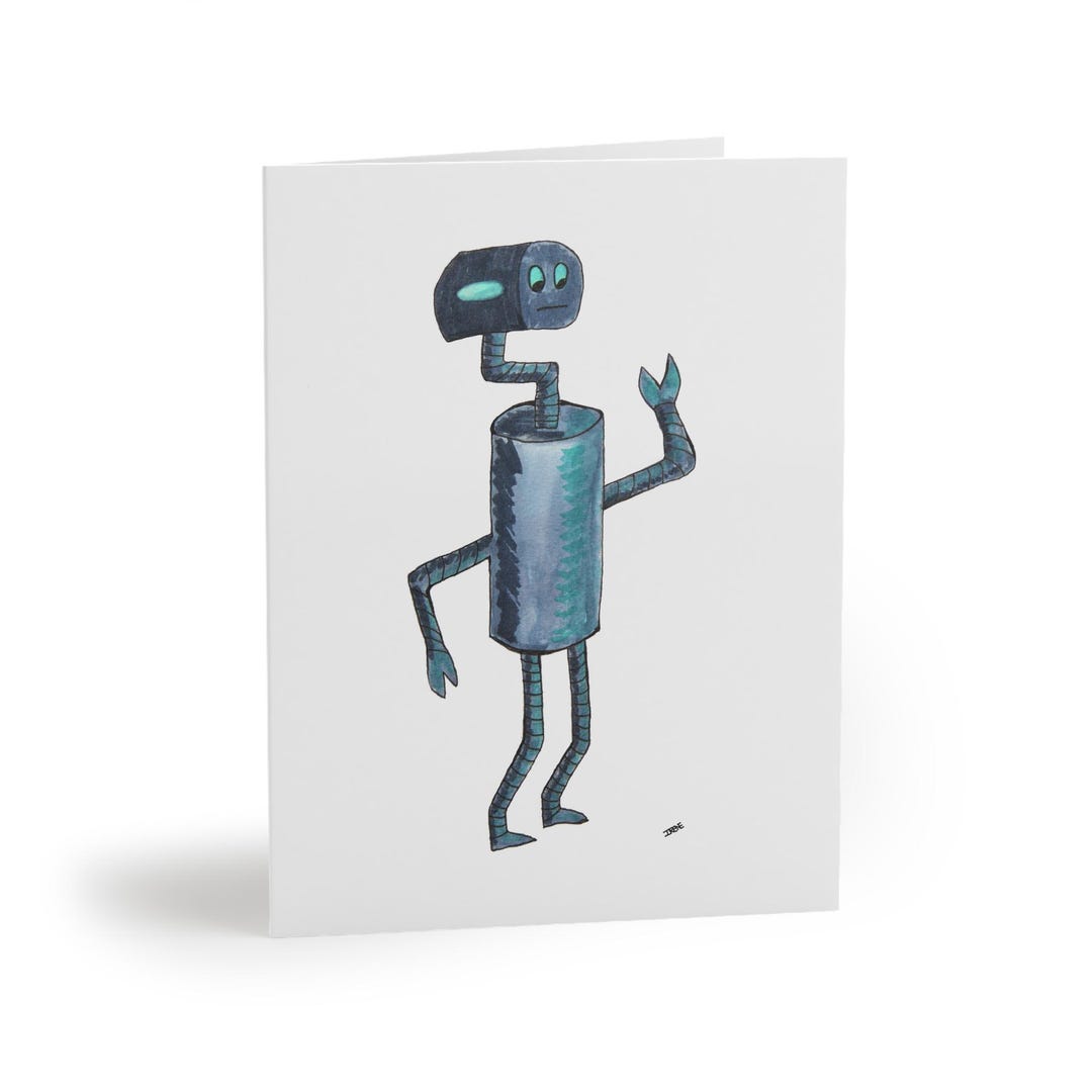 Cute Robot Greeting Card | Original Watercolor Marker and Ink Painting ...
