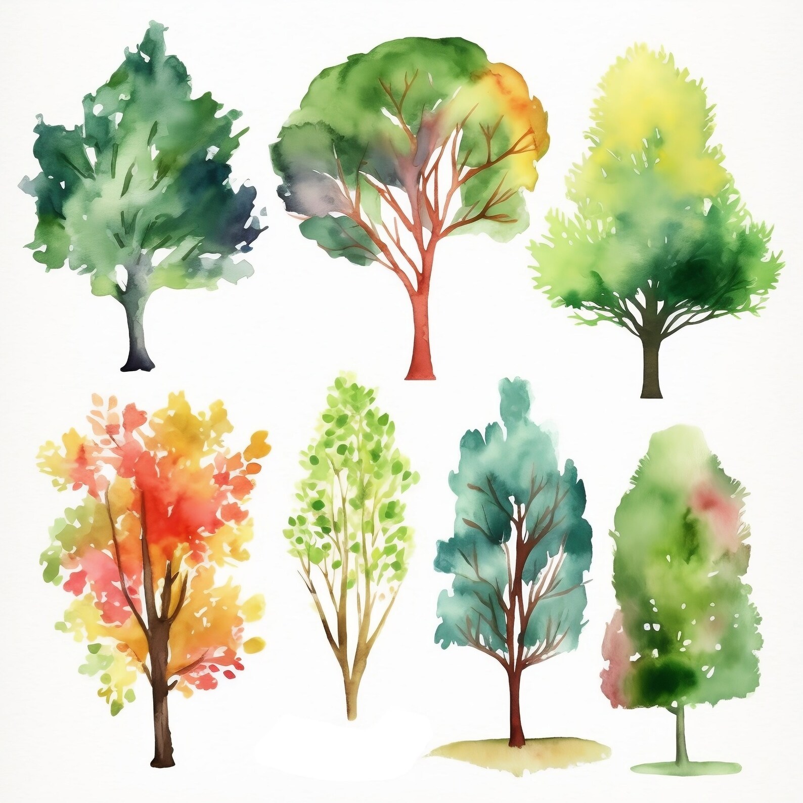 Water Color Trees Clipart - Bundle of All Trees - Transparent ...