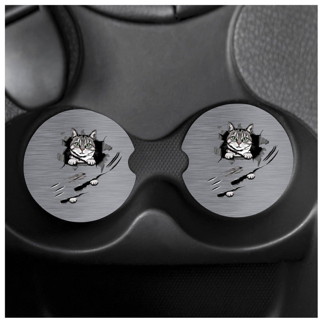 Cat Car Coaster, 2-pack, Drink Coaster, Black and White, Animal Coaster ...