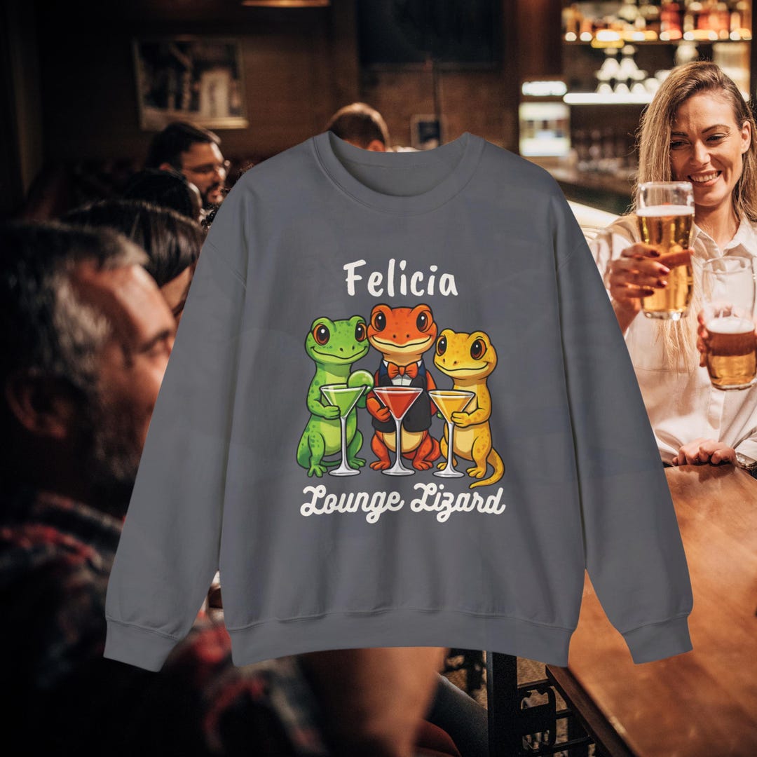 Funny Lizard Drinking Sweatshirt: Gecko Martini Crewneck, Animal Lover ...