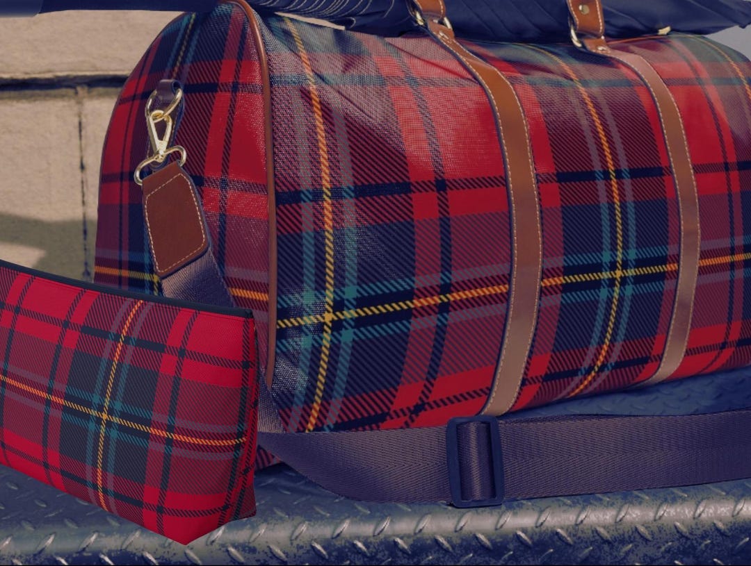 Accessory Pouch in Red and Green Plaid With T-bottom, Matching Travel ...