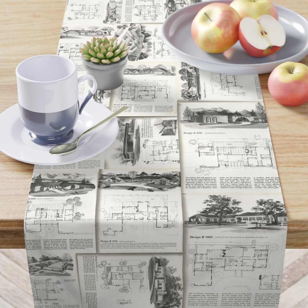 Vintage Architectural Floor Plans Table Runner, Retro, Mid Century - Etsy