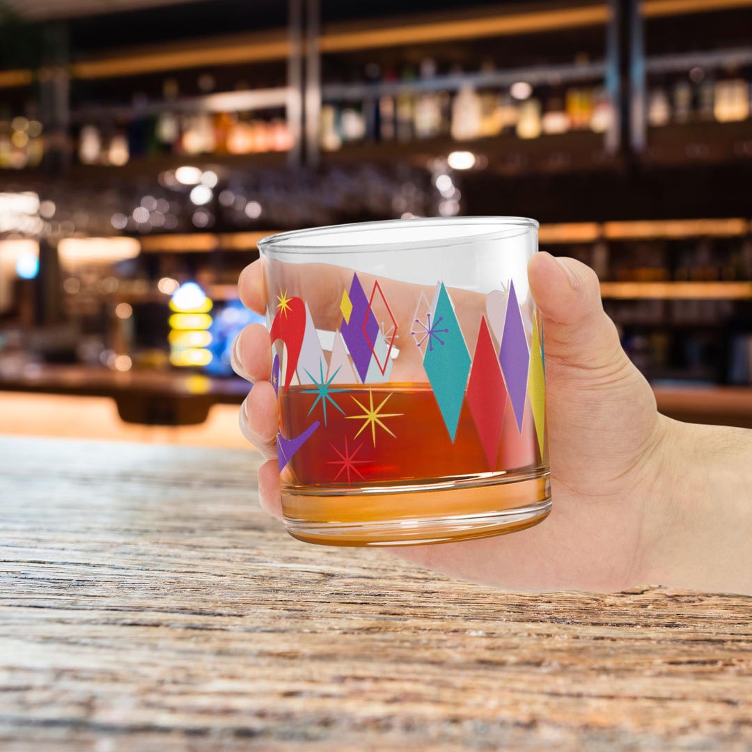 Atomic Design Whiskey Glass, Mid-century Modern Barware, 10oz - Etsy