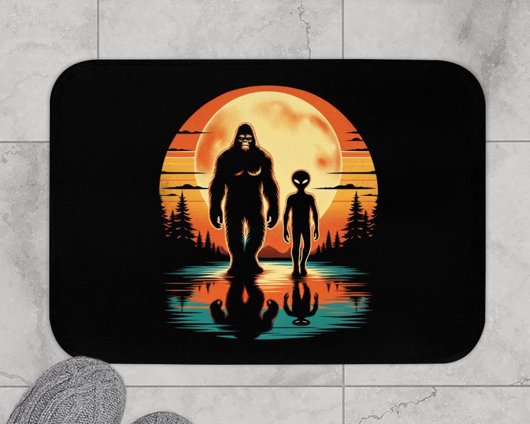 Bigfoot and Alien Bath Mat, Sci-fi, Area 51, Gift for Him, Urban Legend ...