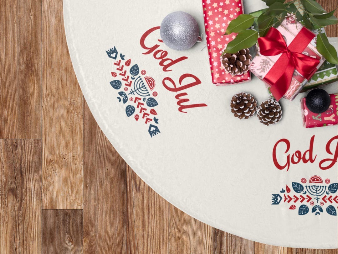 God Jul Christmas Tree Skirt, Scandinavian, Norwegian, Danish, Swedish ...