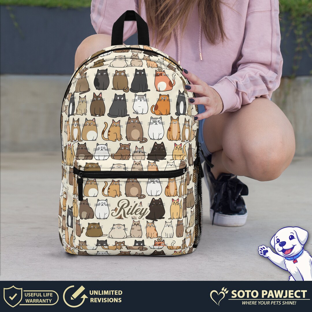 Customizable Cartoon Cats Backpack Personalize With Name or Pattern ...