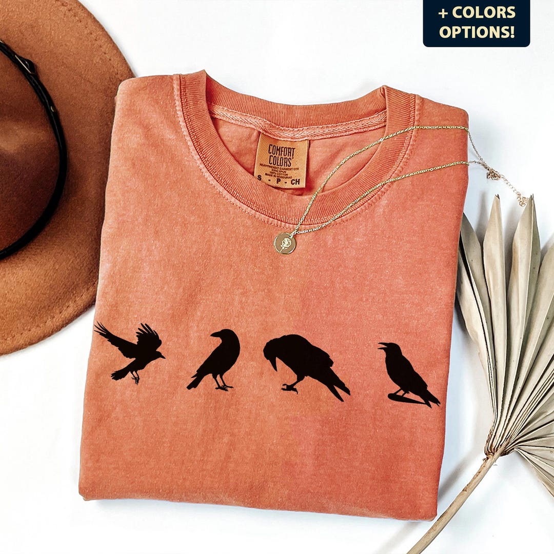 Comfort Colors® Raven Silhouette Shirt, Minimal Crow Lineup Tee, Corvid ...