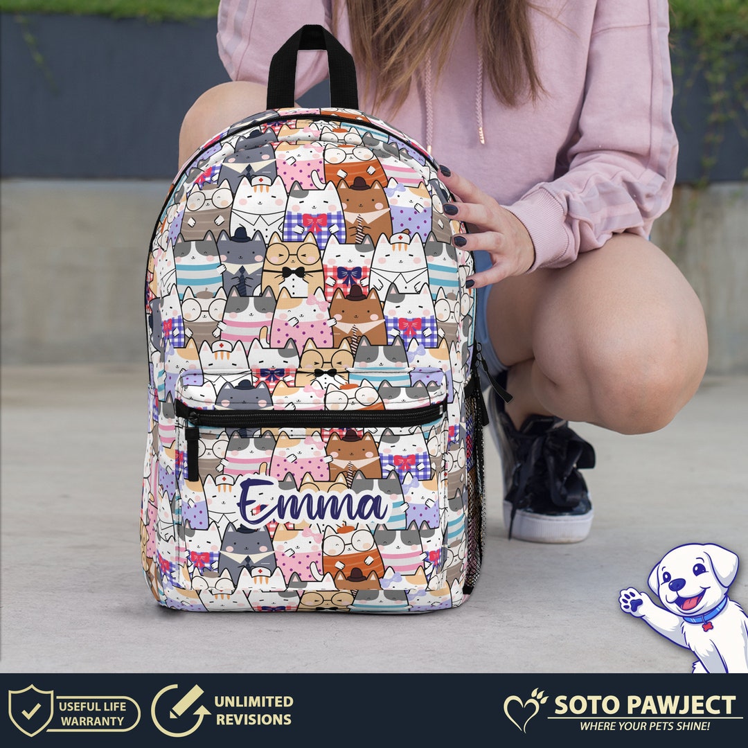 Customizable Kawaii Cute Cats Backpack Personalize With Name or Pattern ...