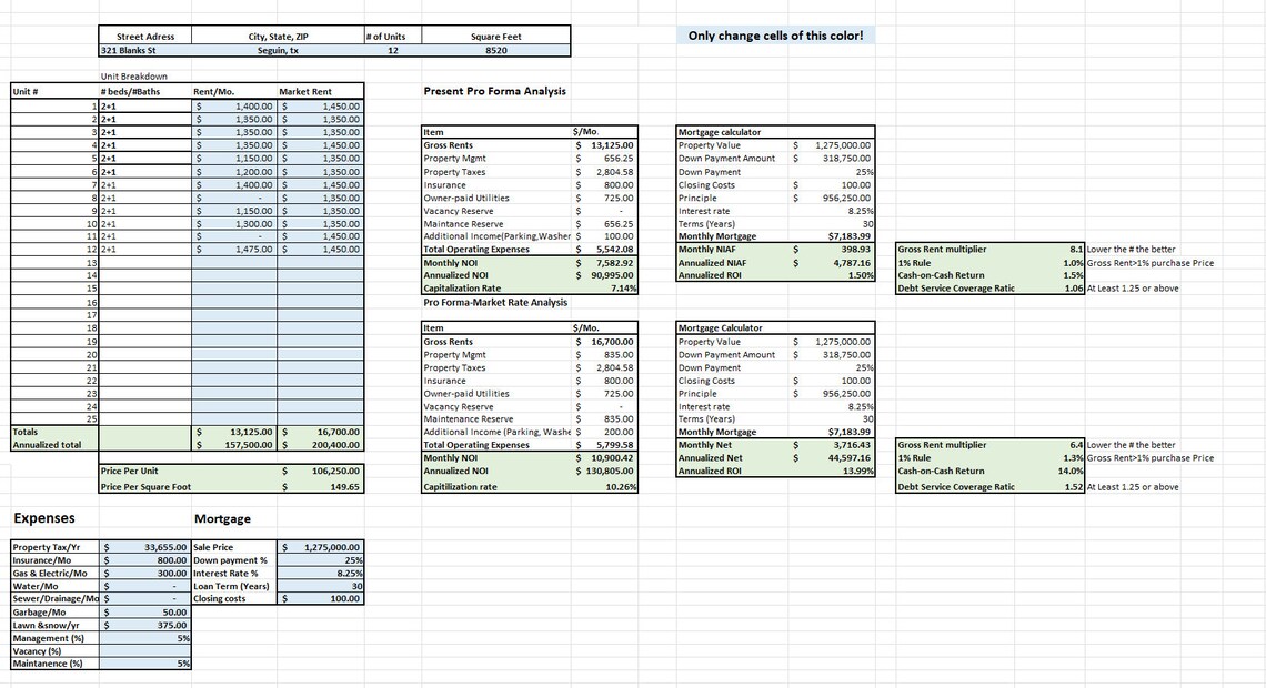 Multi-family Rental Properties Spread Sheet used by MANY - Etsy