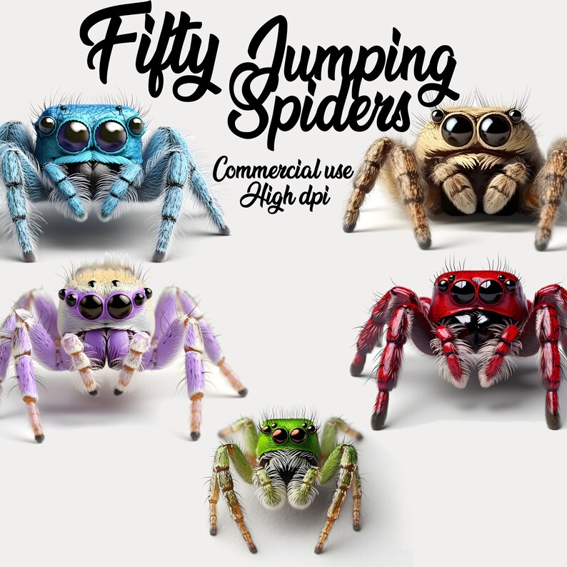 50 Colorful Jumping Spider PNG Clipart, Watercolor Spider Clip Art ...