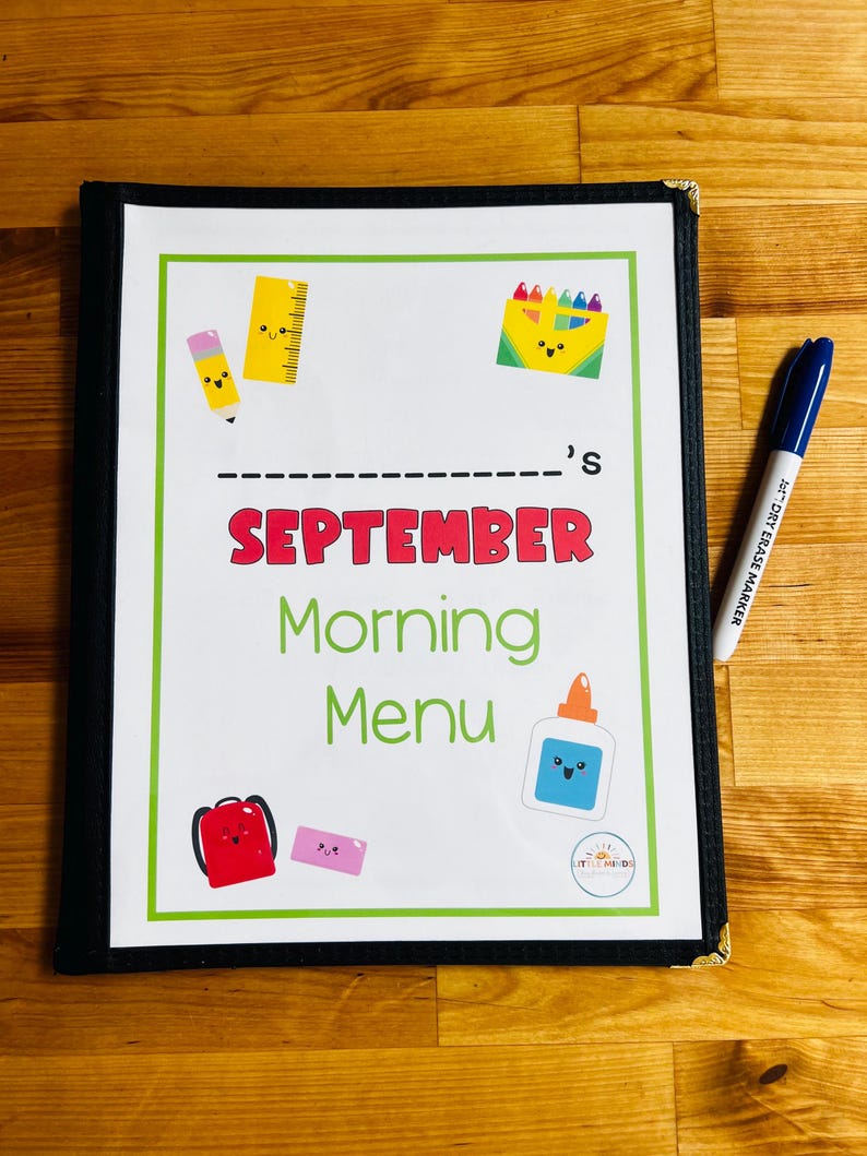Personalized Morning Menu Binder Inserts: Preschool & Kindergarten Dry ...