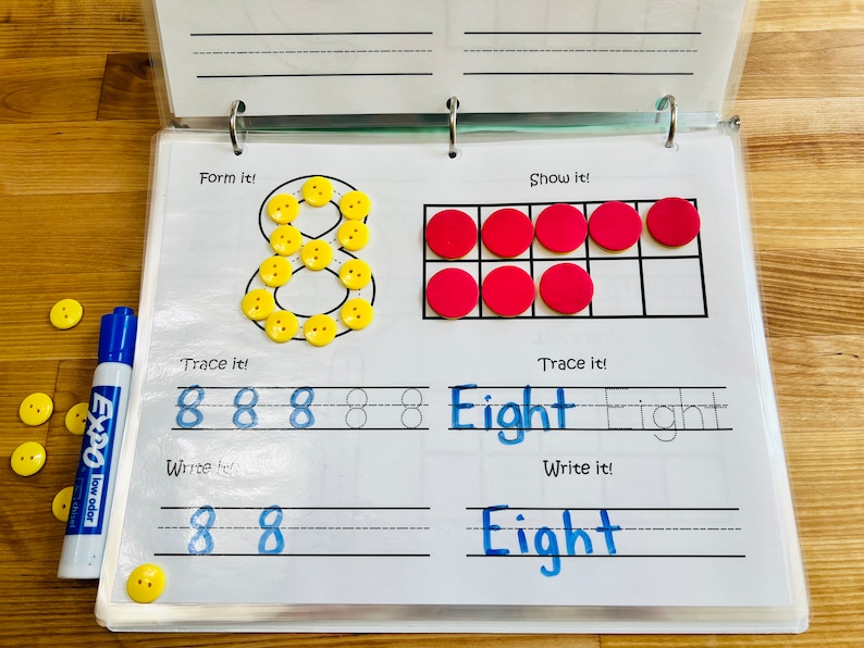 Wipe Clean Busy Binder for Kids, Laminated Workbook, Number Activity ...