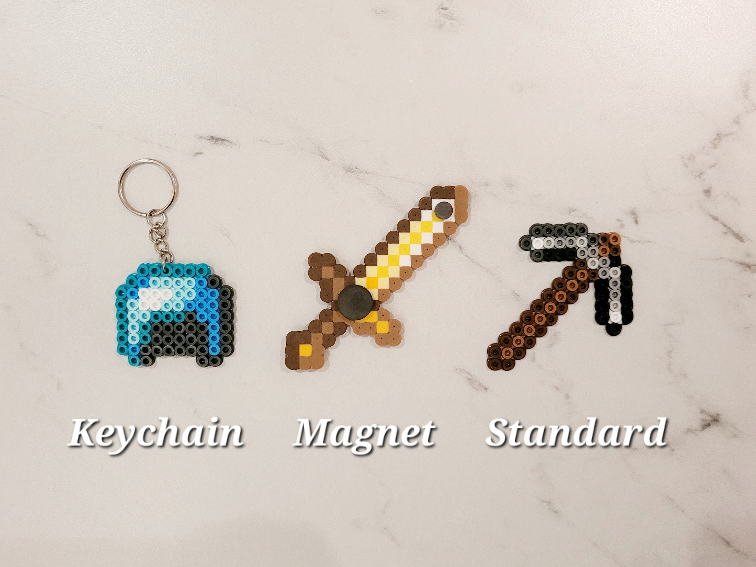 Minecraft Tools, Weapons, Armor Perler Bead Keychains & Magnets - Etsy ...