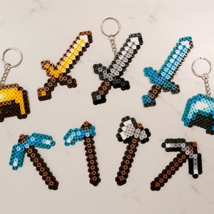 Minecraft Tools, Weapons, Armor Perler Bead Keychains & Magnets - Etsy