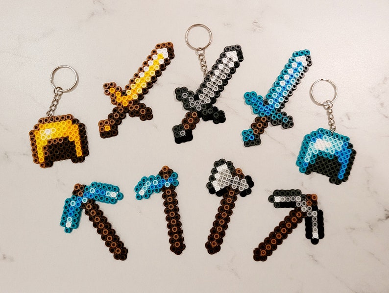 Minecraft Tools, Weapons, Armor Perler Bead Keychains & Magnets - Etsy