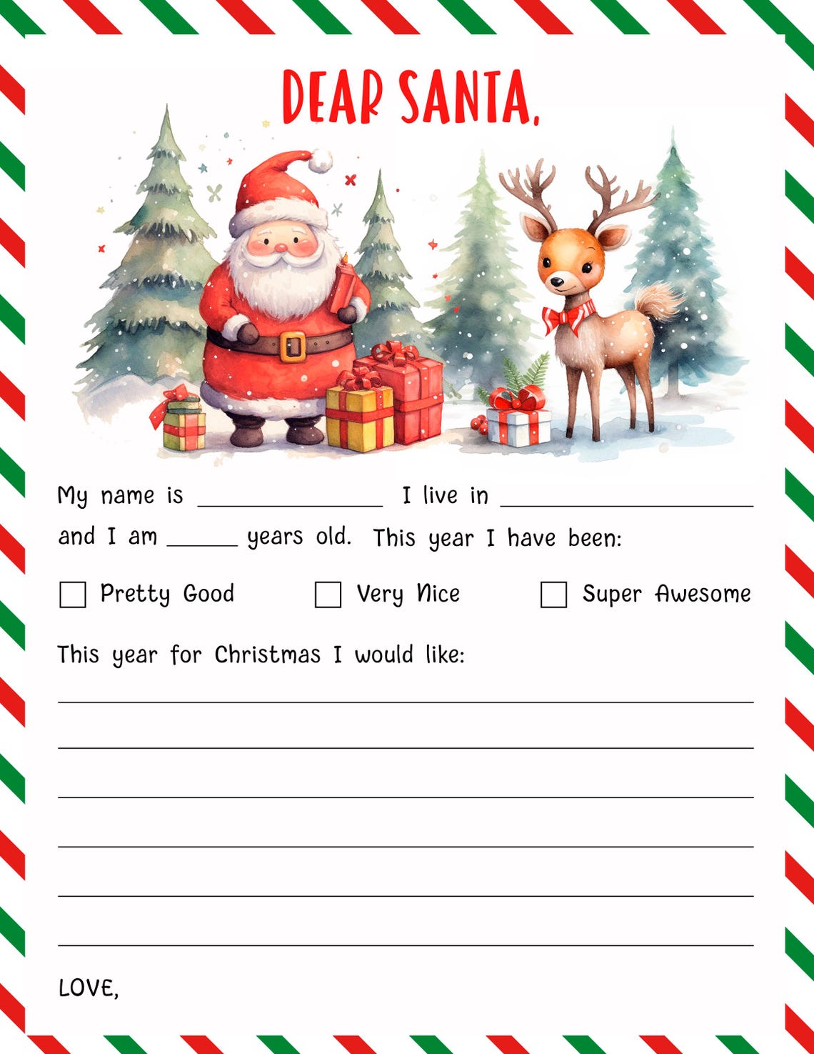 Letter to Santa Printable , Childrens Letter to Santa , Santa Clause ...