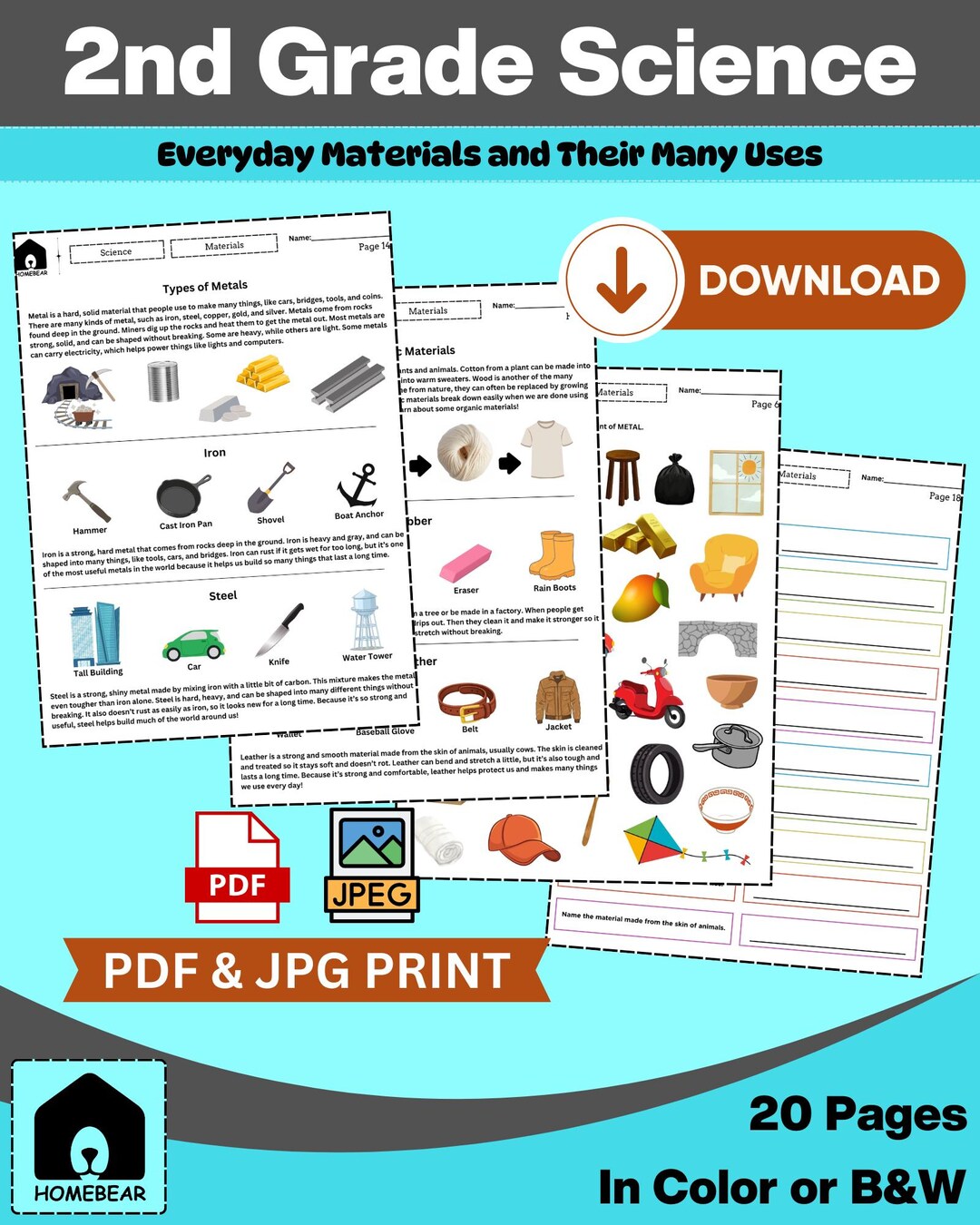 2nd Grade Science Lesson, Worksheet, Materials and Uses (PDF & JPG) - Etsy
