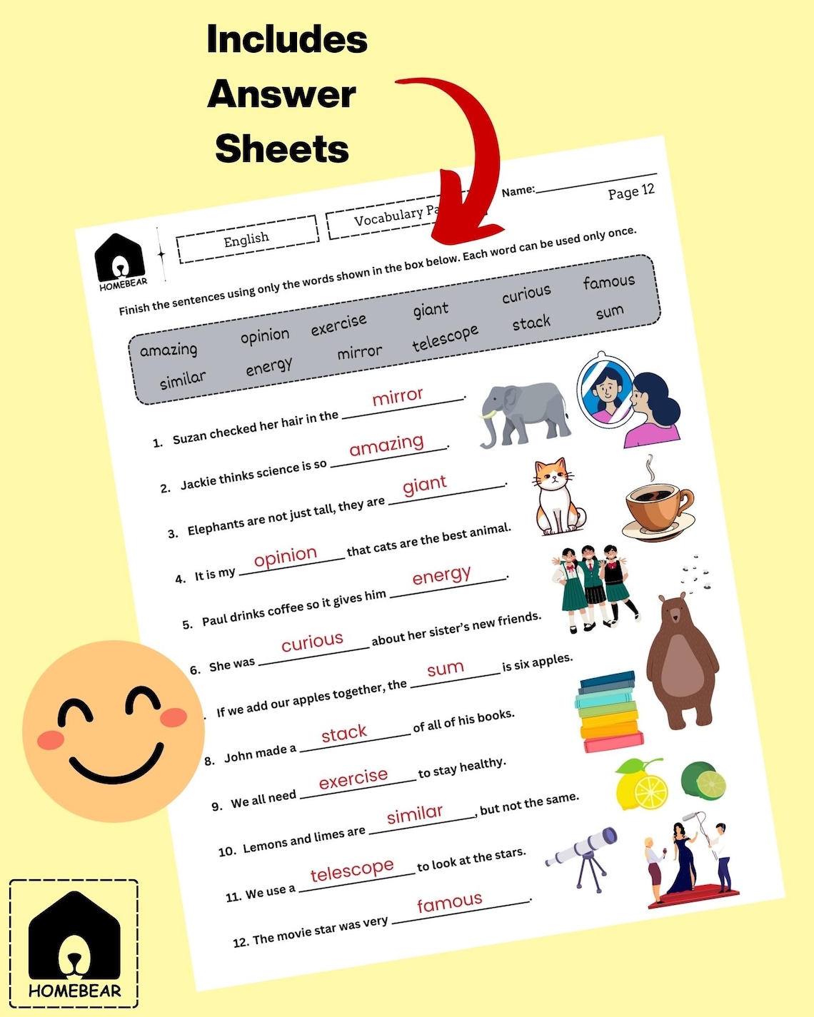 1st Grade Vocabulary Worksheet, Match Pictures With Words, Expand Your ...