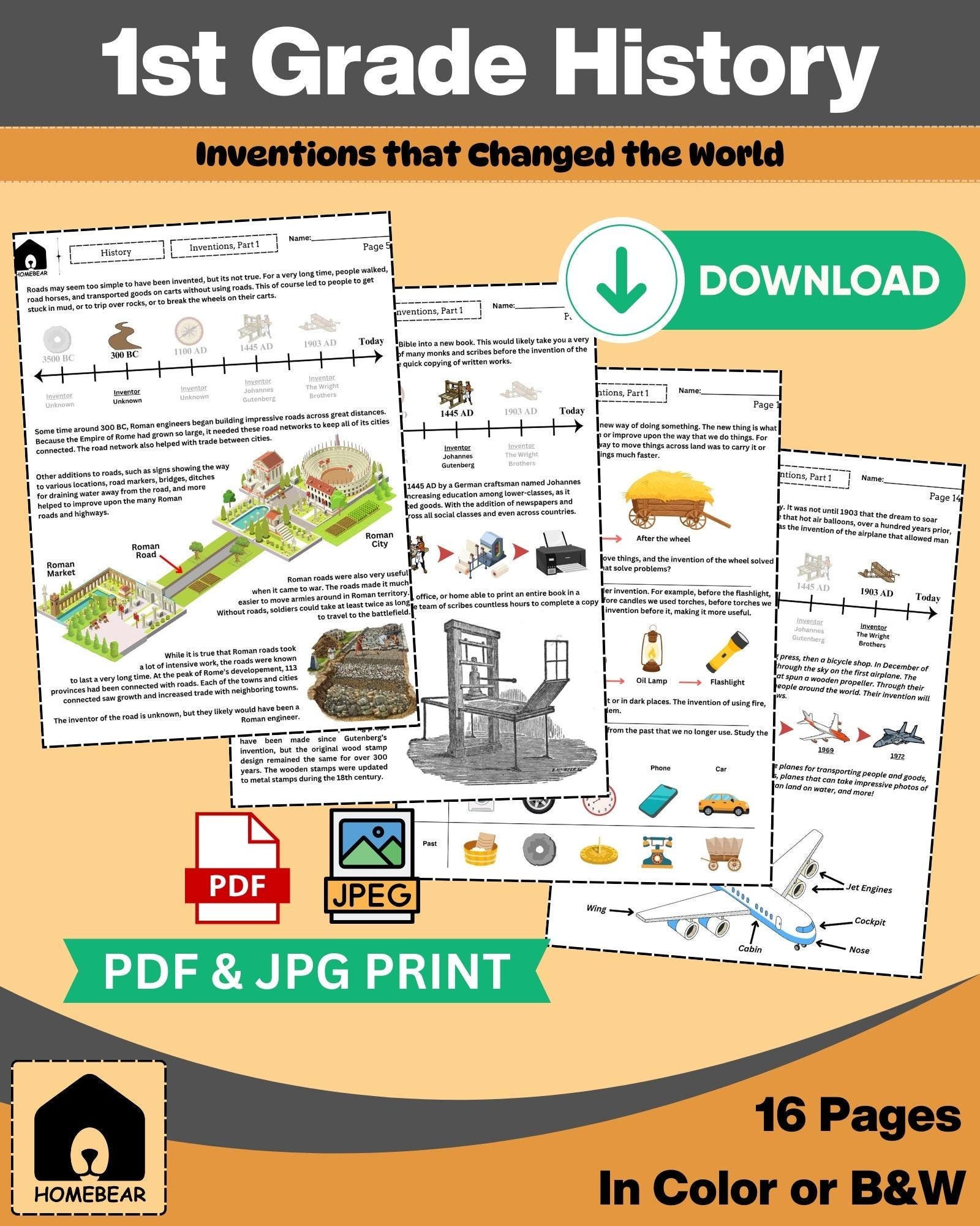 1st Grade Inventions Guide With Worksheets, History & More, for Home ...