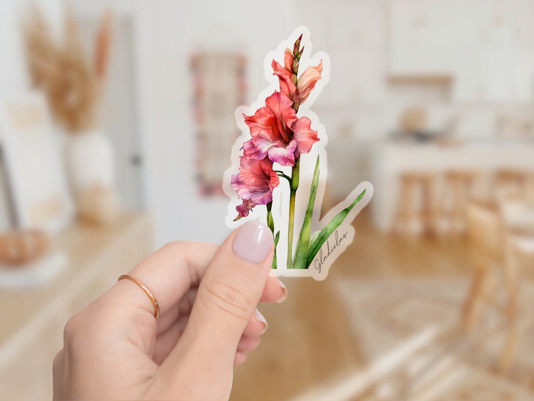 Gladiolus Flower Sticker, August Birth Month Floral, Watercolor Decal ...