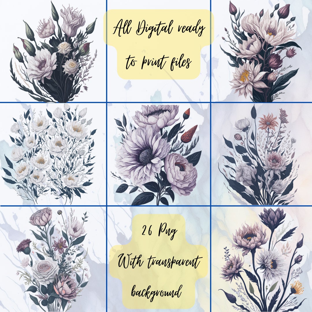 26 Watercolor Flowers Clipart, Commercial Use, Transparent Png, Floral ...