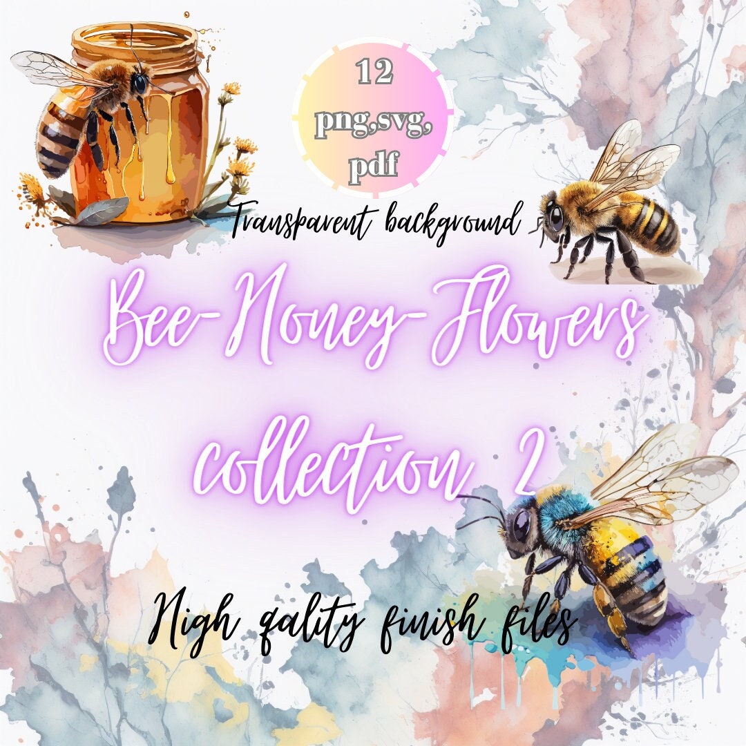 12 Honey Bee Flowers Clipart, SVG ,PDF, Transparent Png, Commercial Use ...