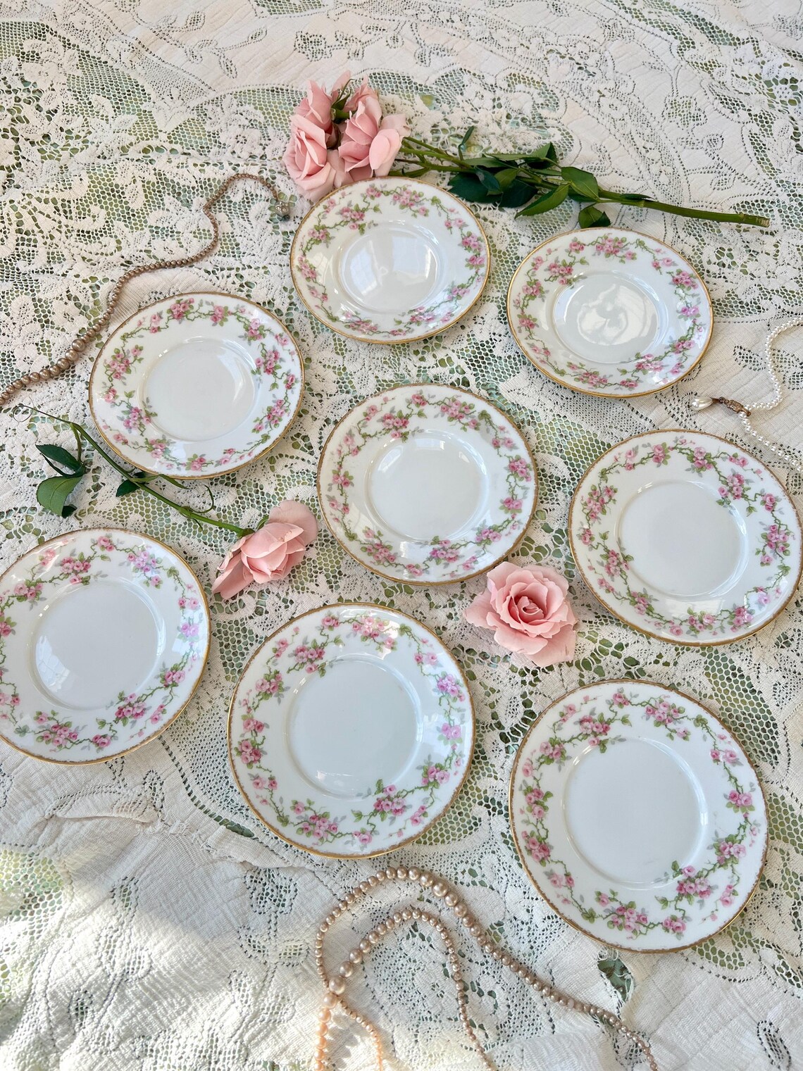 Eight Antique Limoges GDA France Floral Petite Plates With Pink Roses ...