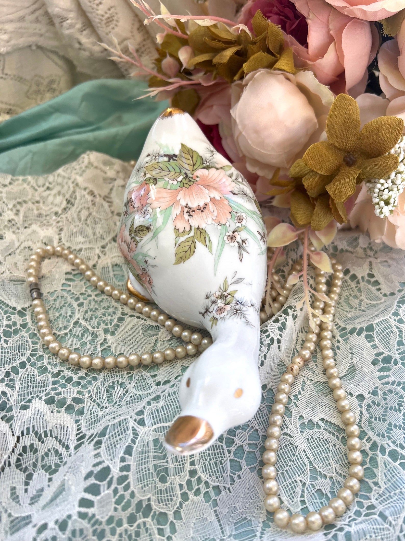 Lovely Vintage Crown Goose/duck With Flowers Bone China Made in England ...