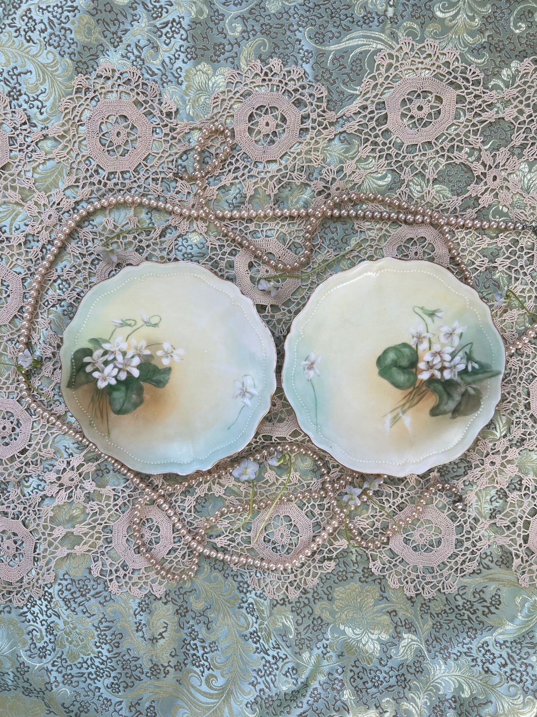 Antique Royal Austria Plates: White Violet Art Nouveau Decor (set of 2 ...