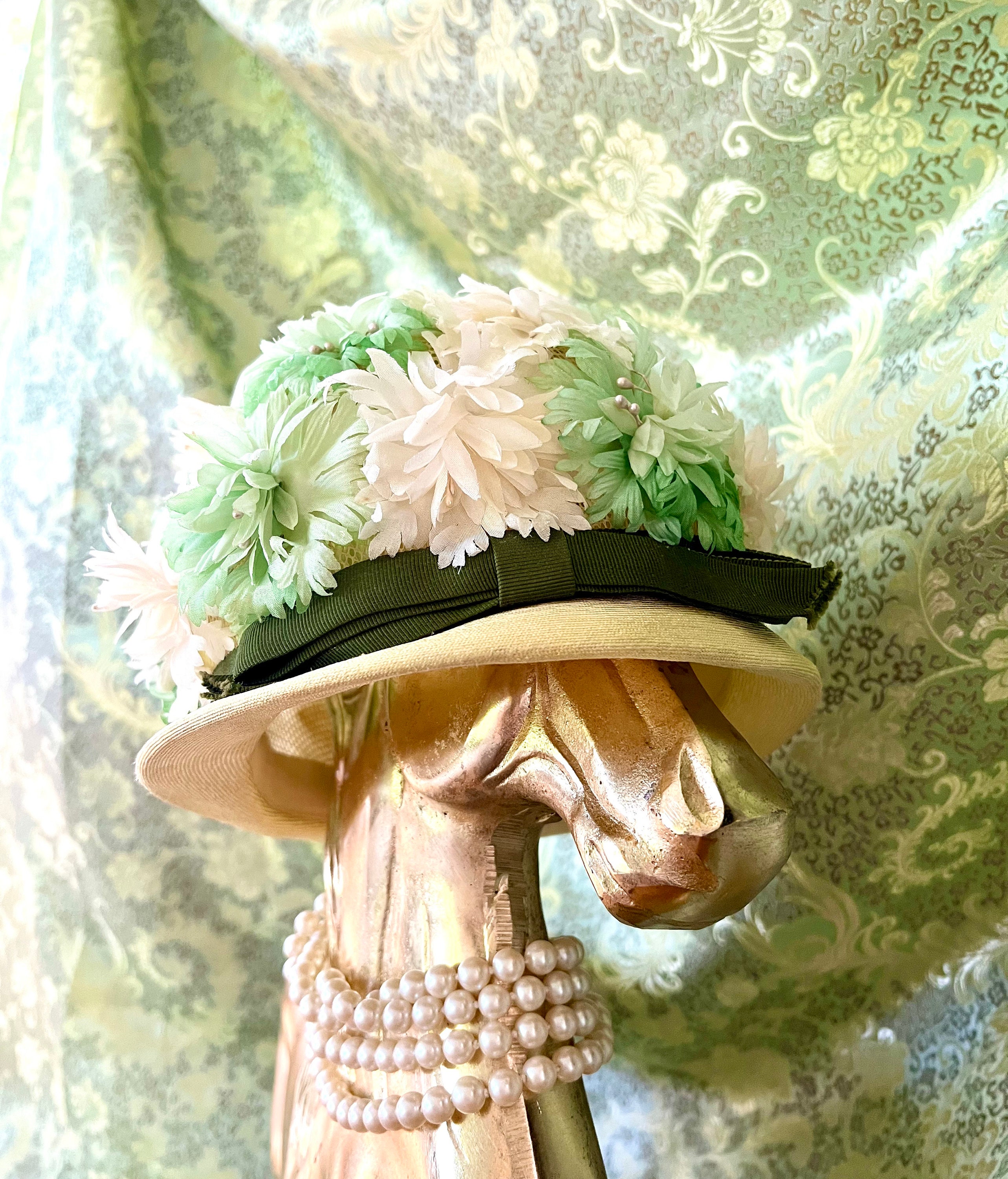 Amazing 1950's Straw Floral Hat, Cream Green Combination, Stunning - Etsy