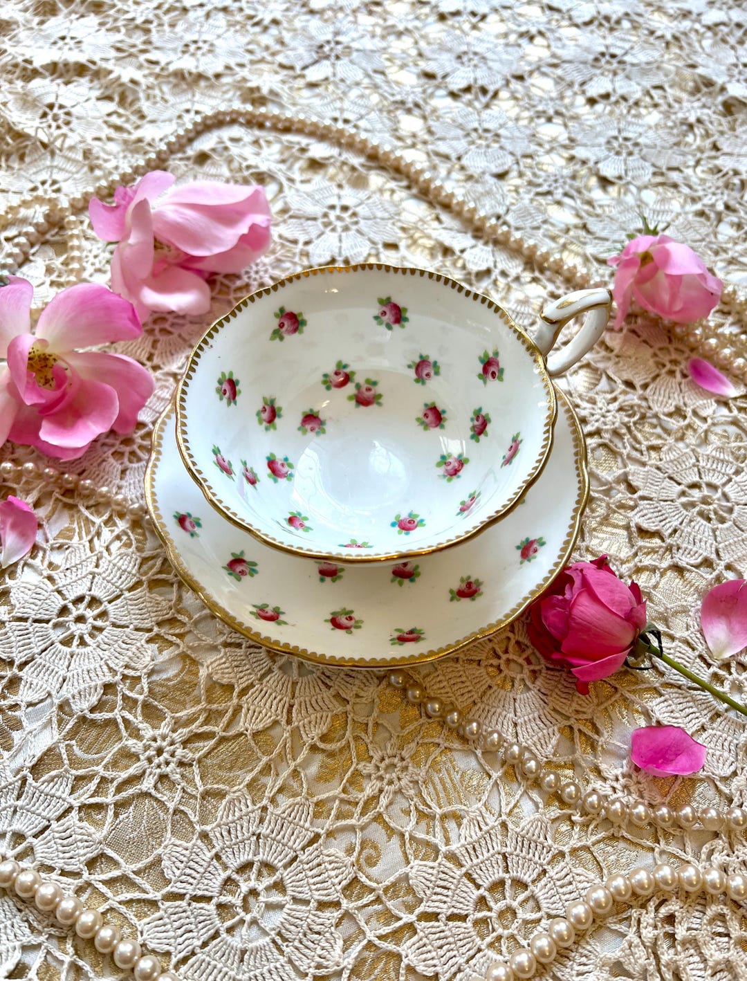 Antique Davis Collamore Hand-painted Rose Teacup and Saucer, England - Etsy