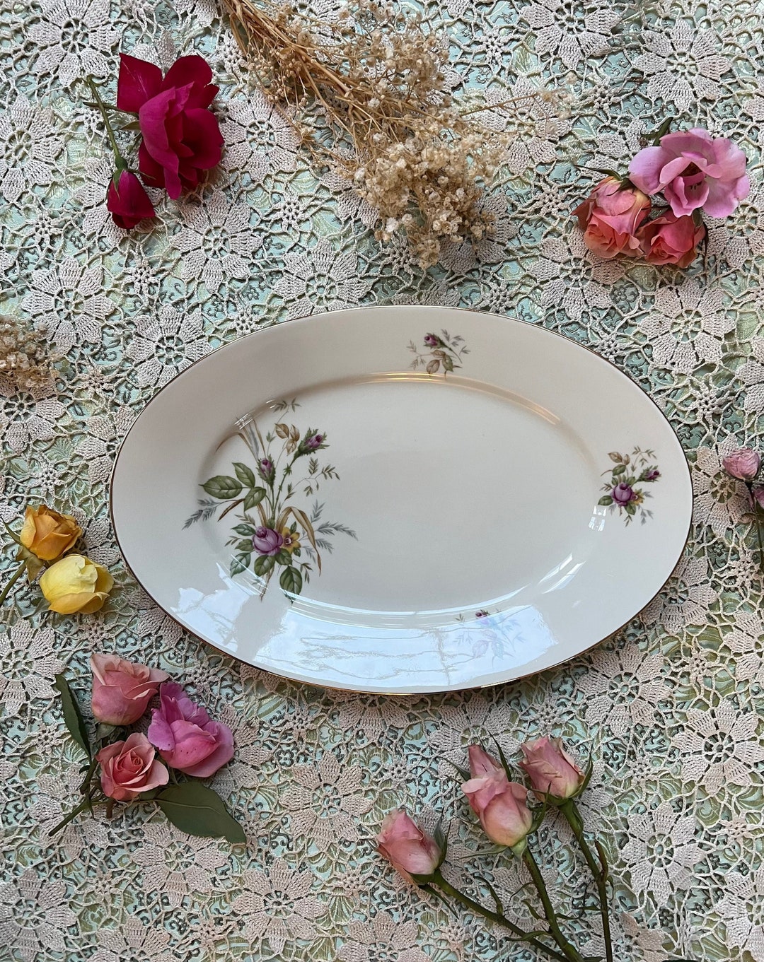 Antique Thomas Germany Porcelain Serving Plate: Floral Gold Trim, 1930s ...