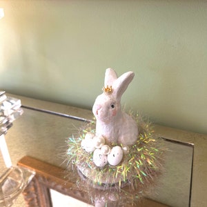 Shabby Chic Easter Bunny Cute Decor Figurine With Eggs and Pearls ...