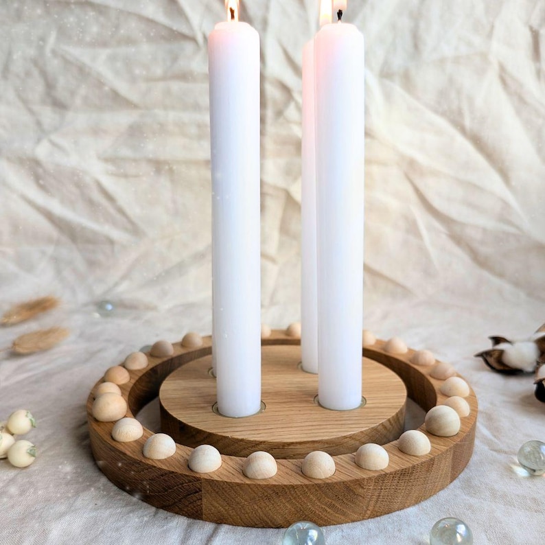 Oak Wood Advent Wreath – Natural Advent Ring With 24 Marbles ...