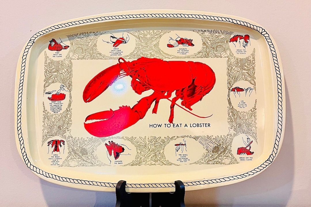 Vintage 1970s how to Eat a Lobster Tray, Metal Serving Tray Lobster ...