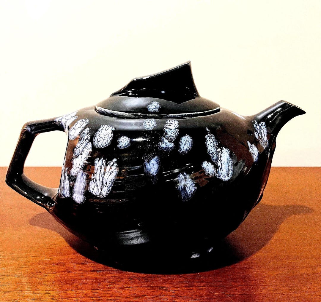 Vintage Art Deco Teapot: Black & White Pottery Signed Lena Syringa - Etsy