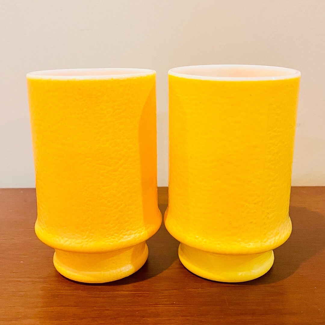 2 Vintage Anchor Hocking Mid-century Lemon Peel Footed Milk Glass/fused ...