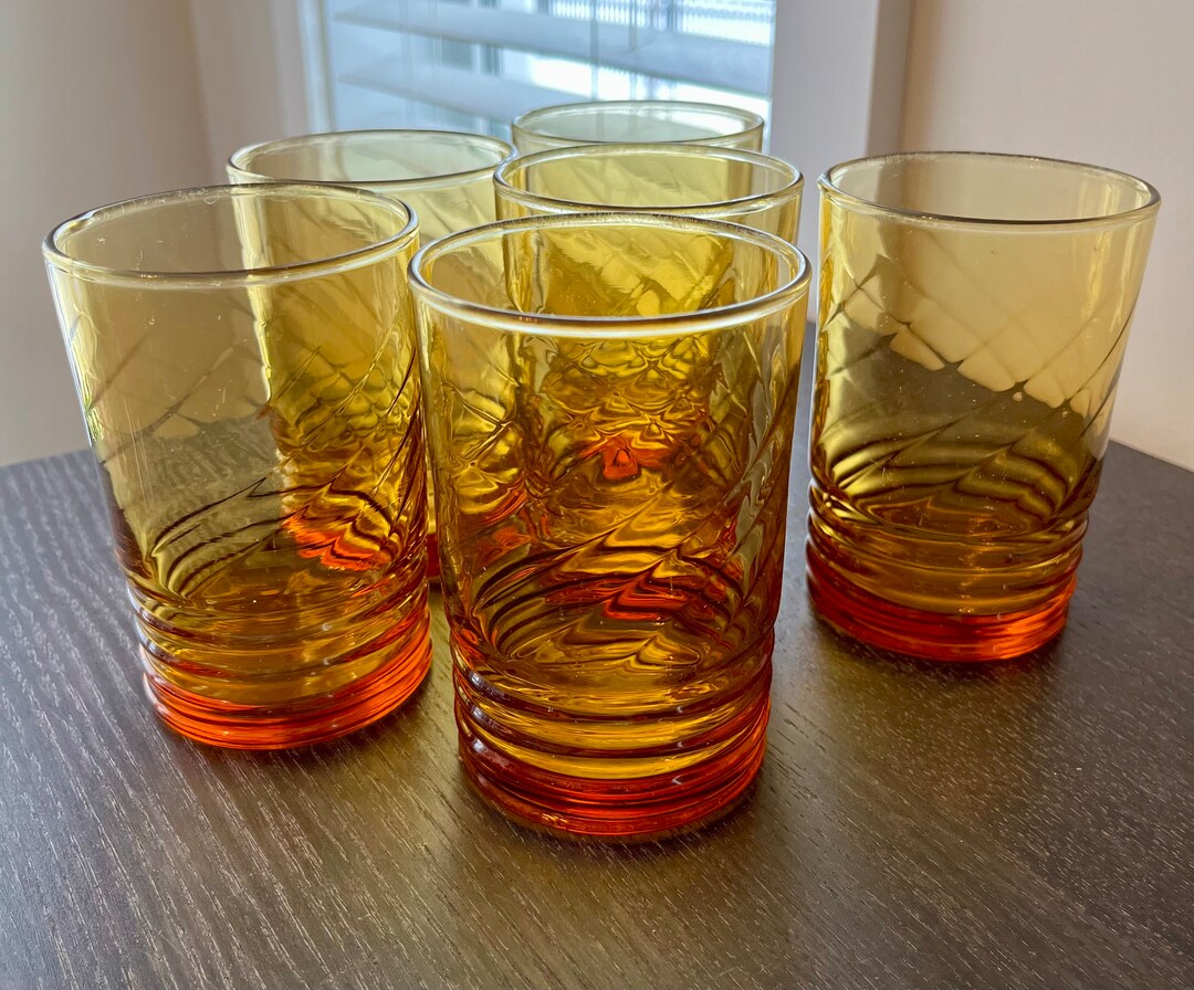Set of Six Vintage Amber Low Ball Glasses - Etsy