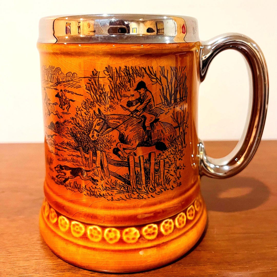 Vintage MCM Made in England John Nelson Pottery Fox Hunting Beer Mug or ...