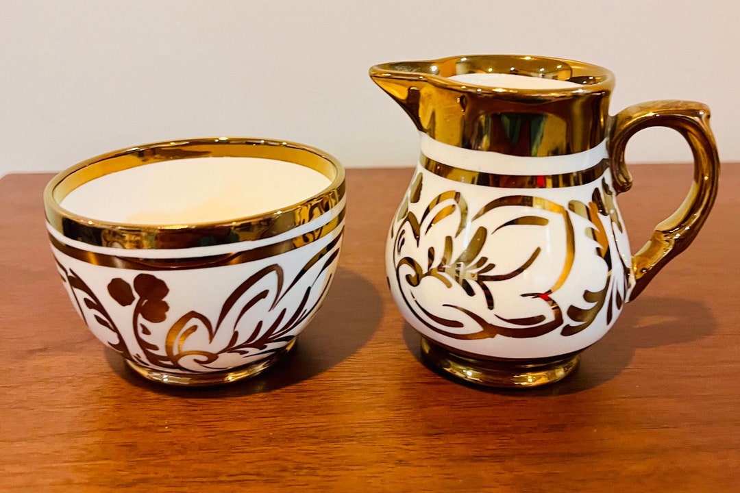 Vintage Wade Copper Lustre Cream and Sugar Set. Made in England. Floral ...