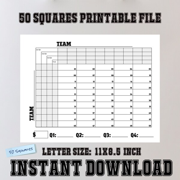 Free Football Squares Printable - Etsy
