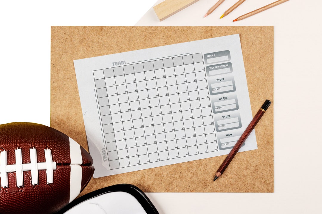 Printable 100 Squares Football Grid Numbers Instant Download 11x8.5 Q1 ...