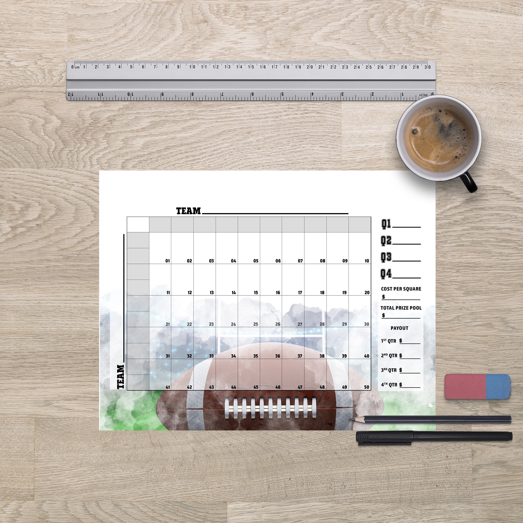 50 Squares With Numbers - Printable Football Squares Game| Instant ...
