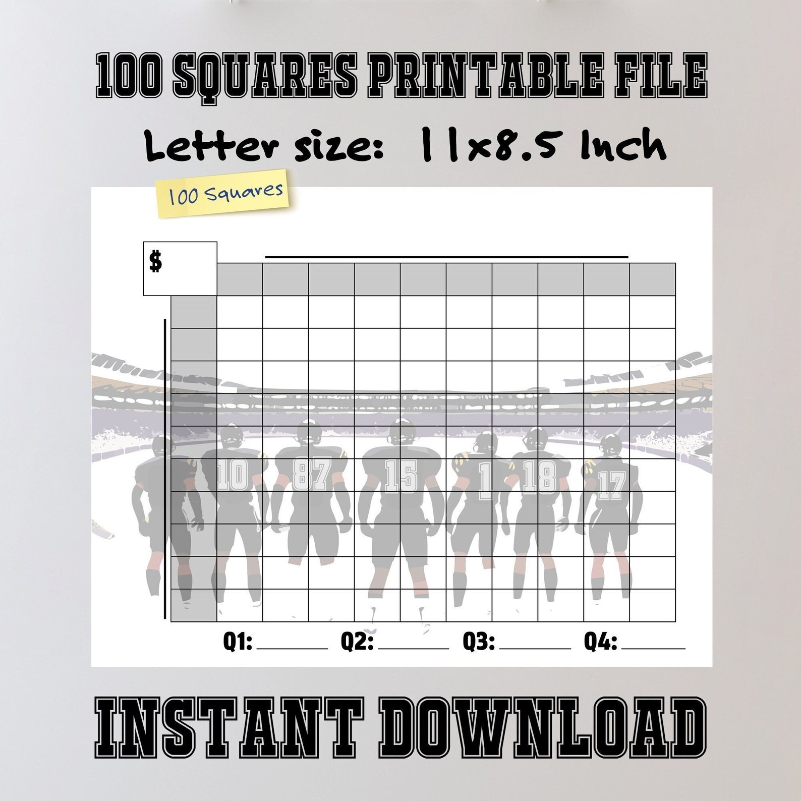Super Bowl 2024 LVIII Printable Game Page, 100 Squares Football Pool ...