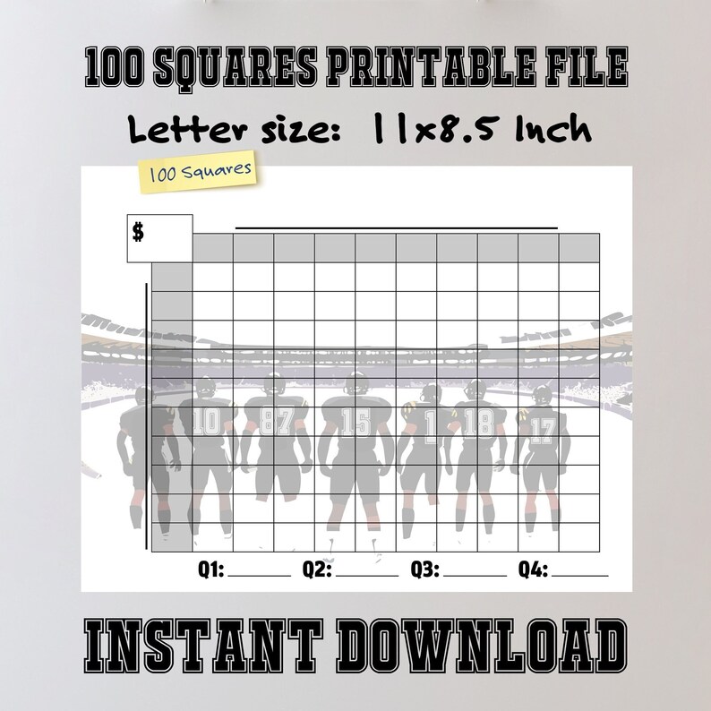 Super Bowl 2024 LVIII Printable Game Page, 100 Squares Football Pool ...