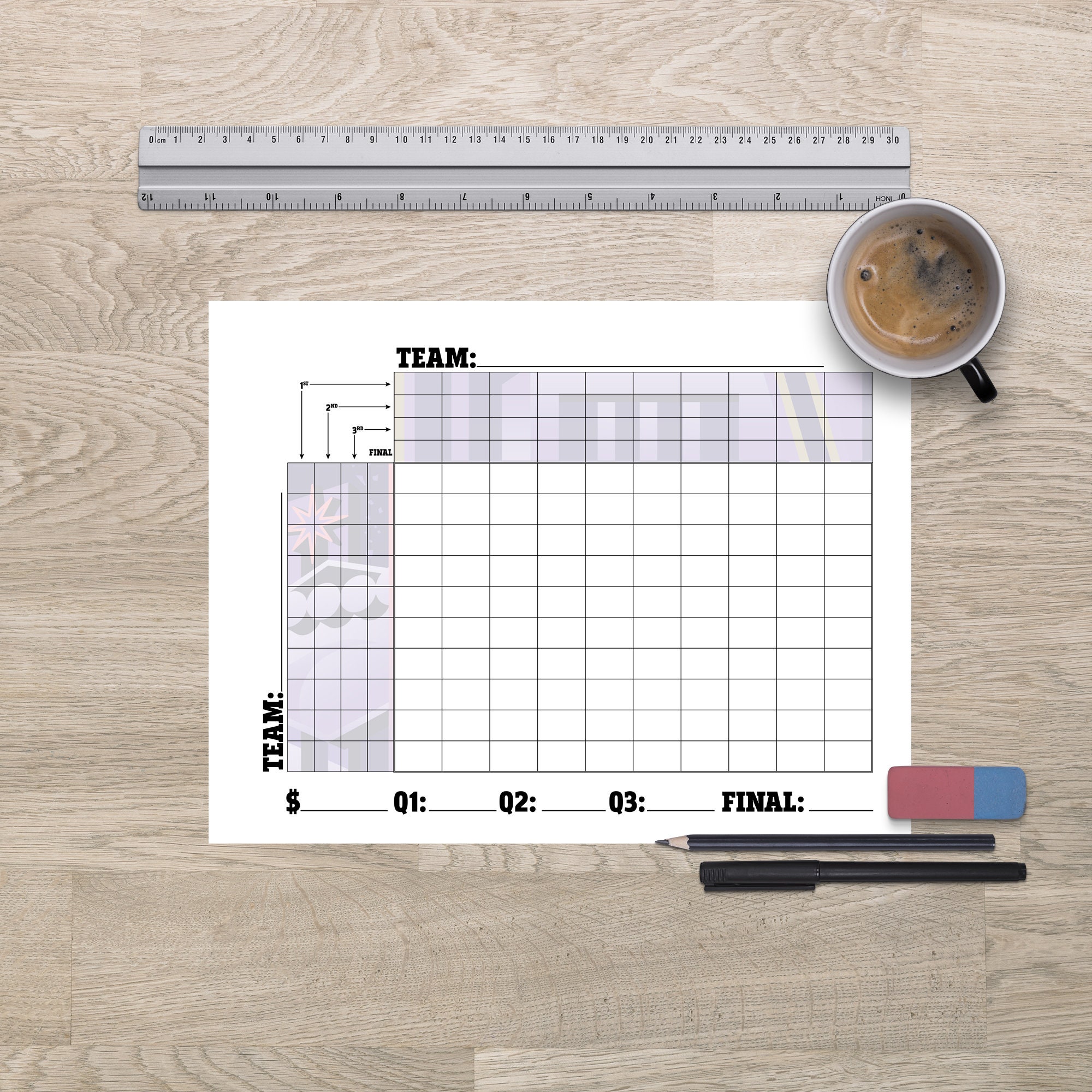 100 Squares q1, q2, q3, and final Grid Printable Football Square, Instant Download - Etsy