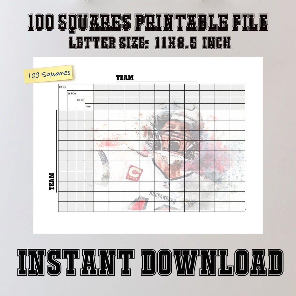 Printable Football Squares Quarters 100 | Squares Game | Instant ...